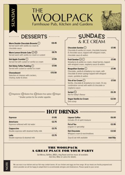 Sunday Menu - The Woolpack